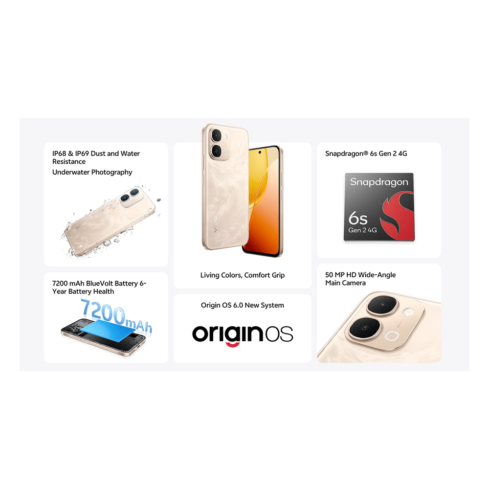 Vivo Y31d Dual Sim, 256GB, 8GB RAM, 4G - Gold | Halan Shop